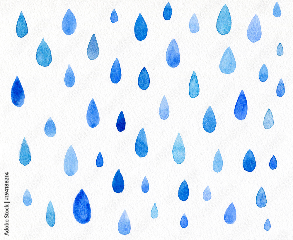 Blue hand painted rain drops. Watercolor illustration Stock ...