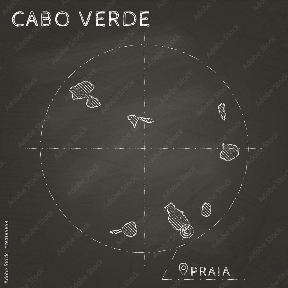 Cabo Verde chalk map with capital marked hand drawn on textured school ...