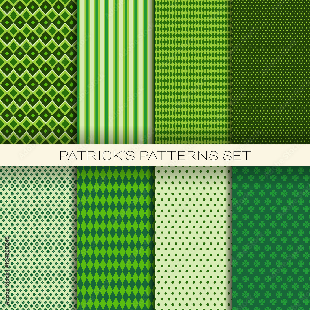 St. Patrick's Day Seamless Pattern Set Of Green Background With ...
