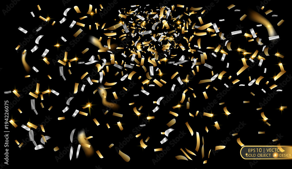 Gold and silver confetti. Vector festive illustration of a falling ...