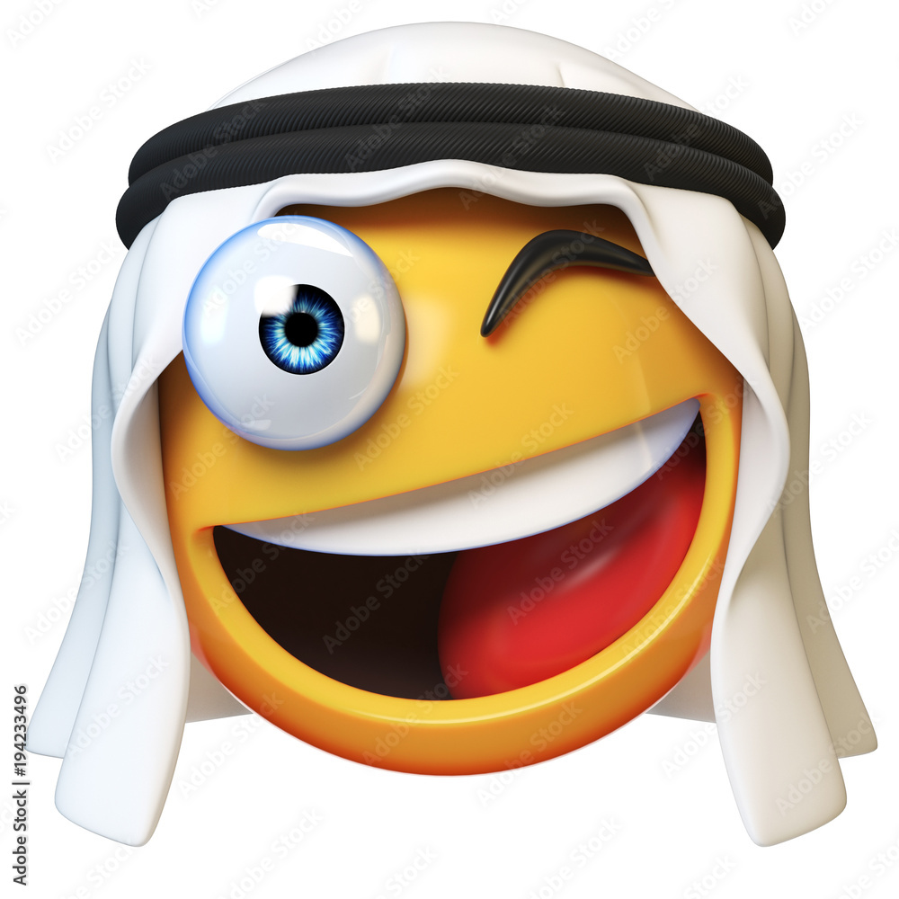 Winking Arab emoji isolated on white background, smiling Arabian ...