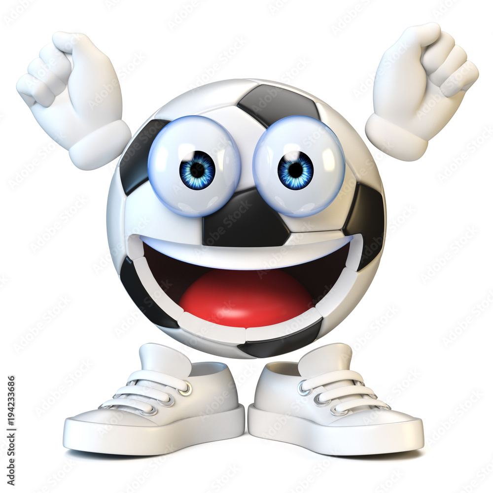 Football, soccer ball with cartoon face, sport emoji, football mascot ...