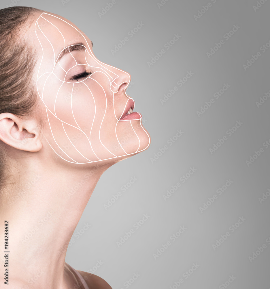 Graphic lines showing facial lifting effect on skin. Stock Photo ...
