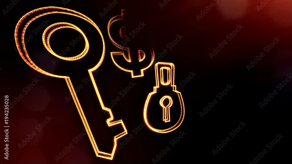 dollar sign and emblem of lock and key. Finance background of luminous ...