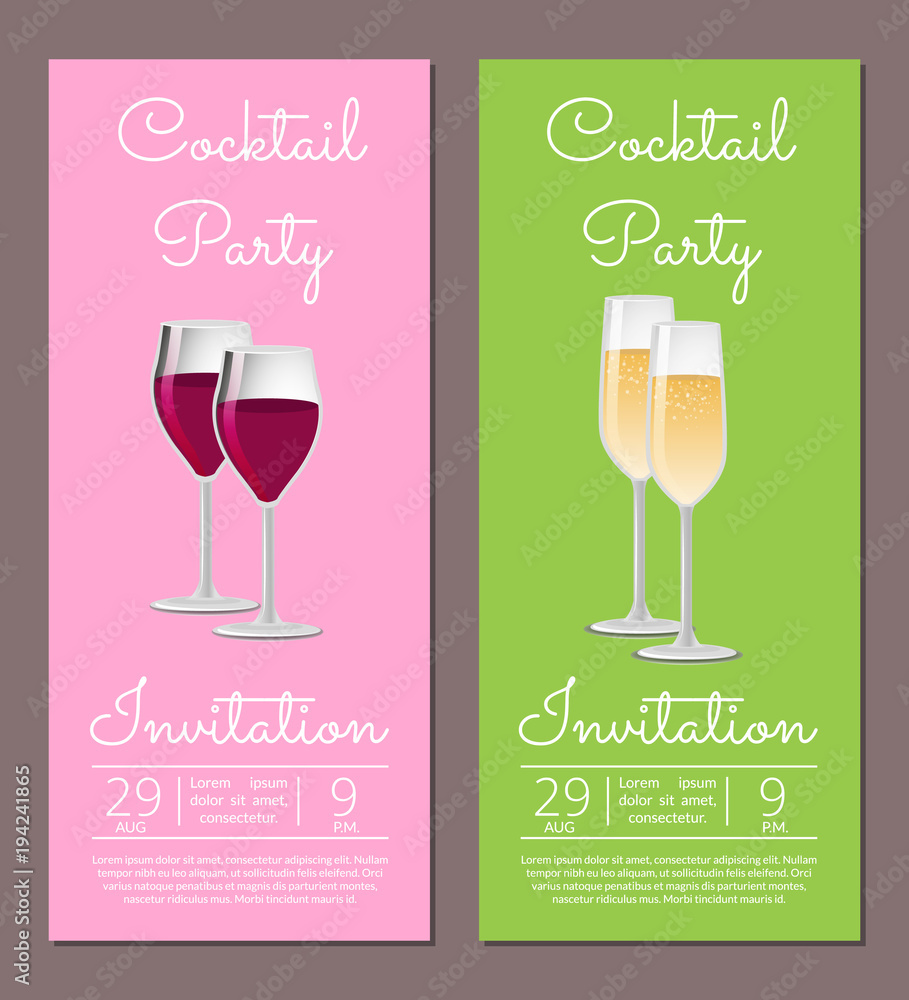 Cocktail Party Invitation Info Poster Set Red Wine Stock Vector | Adobe ...