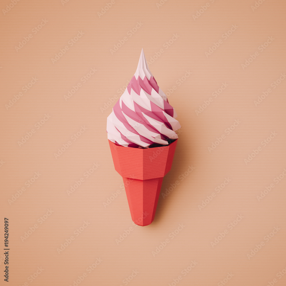 Food concept. Ice cream from cardboard on papper background. Cartoon ...