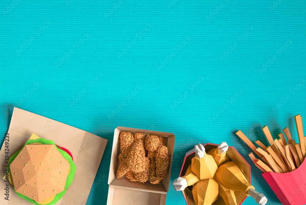 Fast food background concept from cardboard on paper background ...