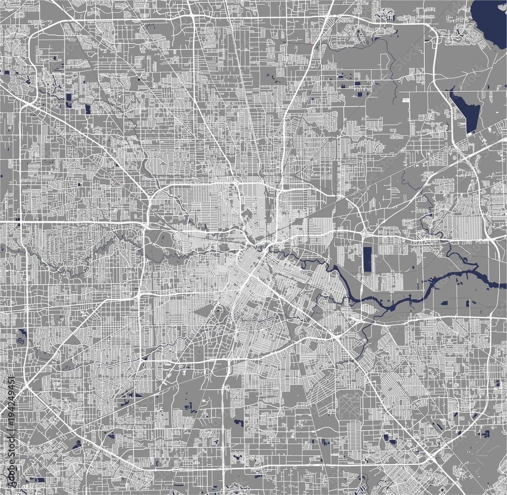 vector map of the city of Houston, U.S. state of Texas, USA Stock ...