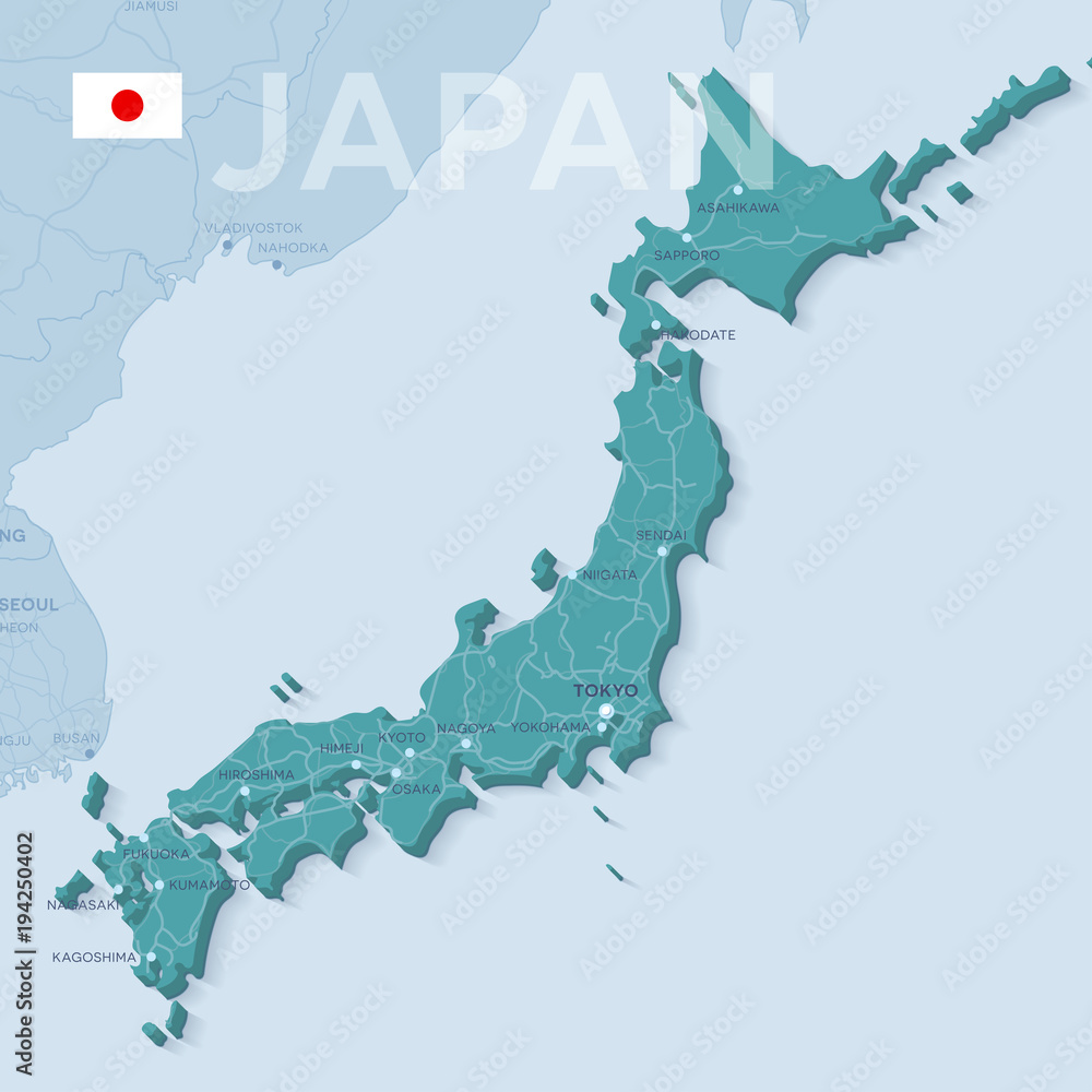 Verctor Map of cities and roads in Japan. Stock Vector | Adobe Stock