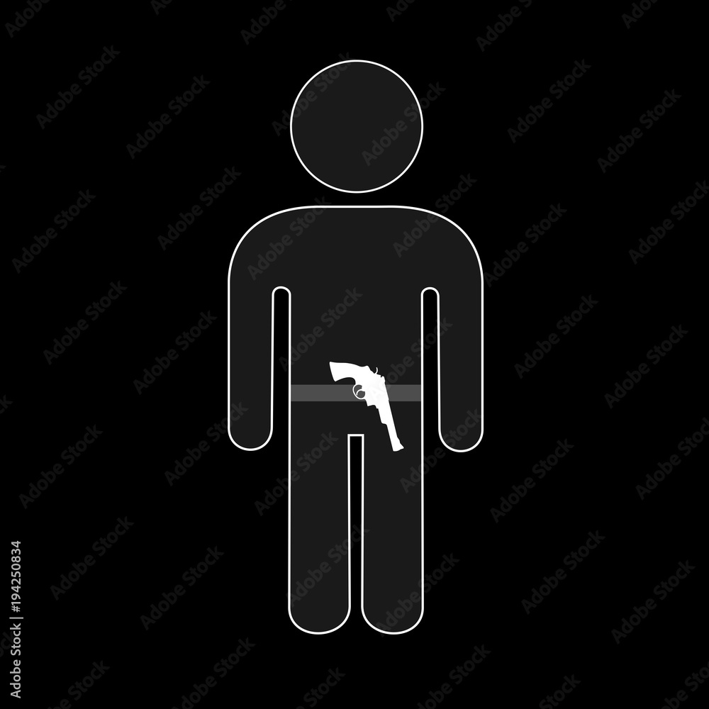 X-ray inspection of armed person. Pistol and gun is covered and hidden ...