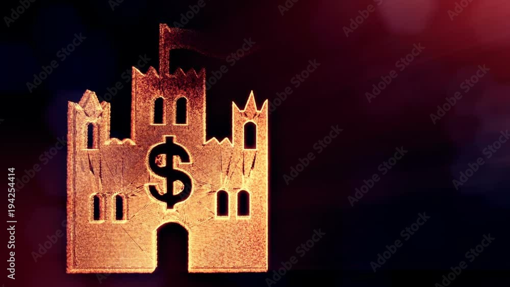 dollar sign in emblem of castle. Finance background of luminous ...