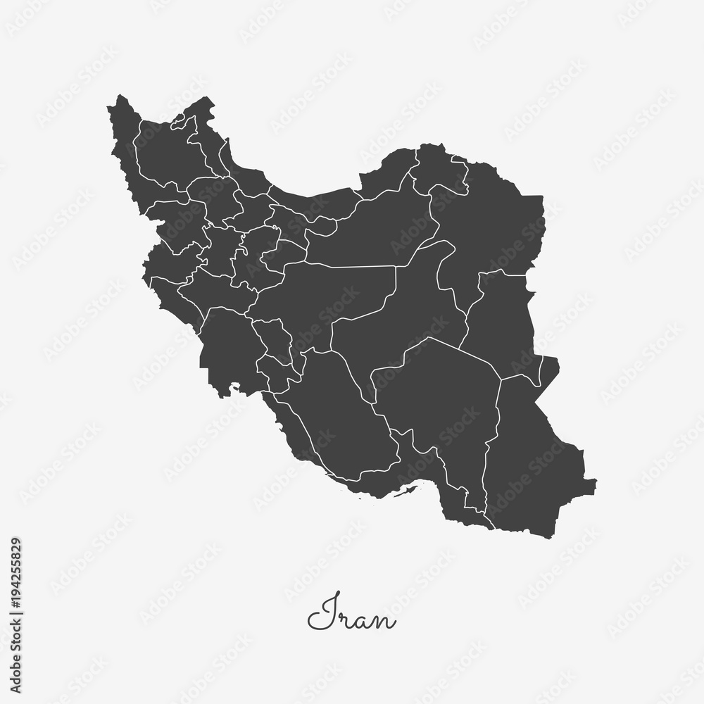 Iran region map: grey outline on white background. Detailed map of Iran ...