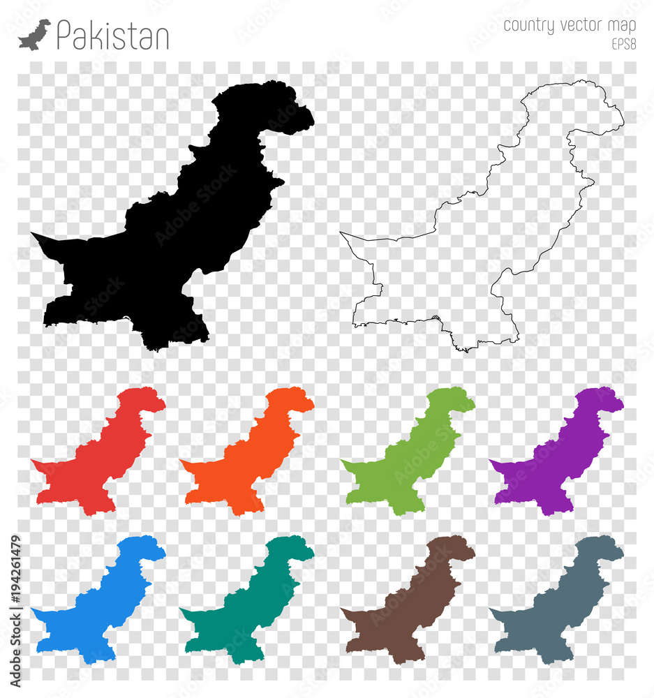Pakistan high detailed map. Country silhouette icon. Isolated Pakistan ...
