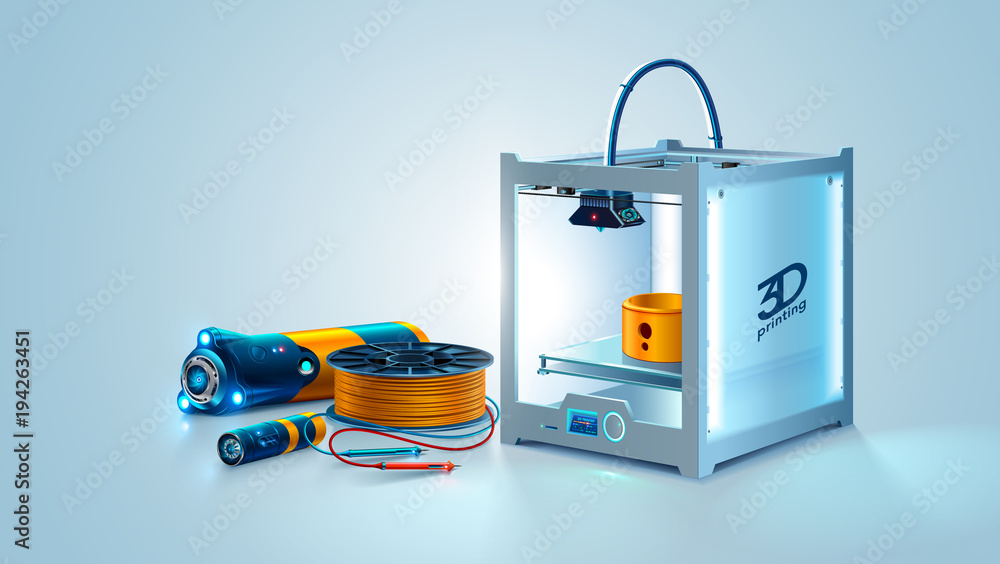 3d printer abstract model. Manufacturing prototype object on 3d printer ...