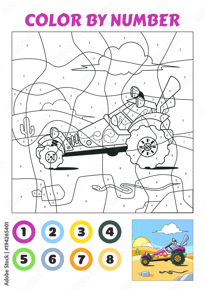 Color by Number is an educational game for children. Dune Buggy. Stock ...