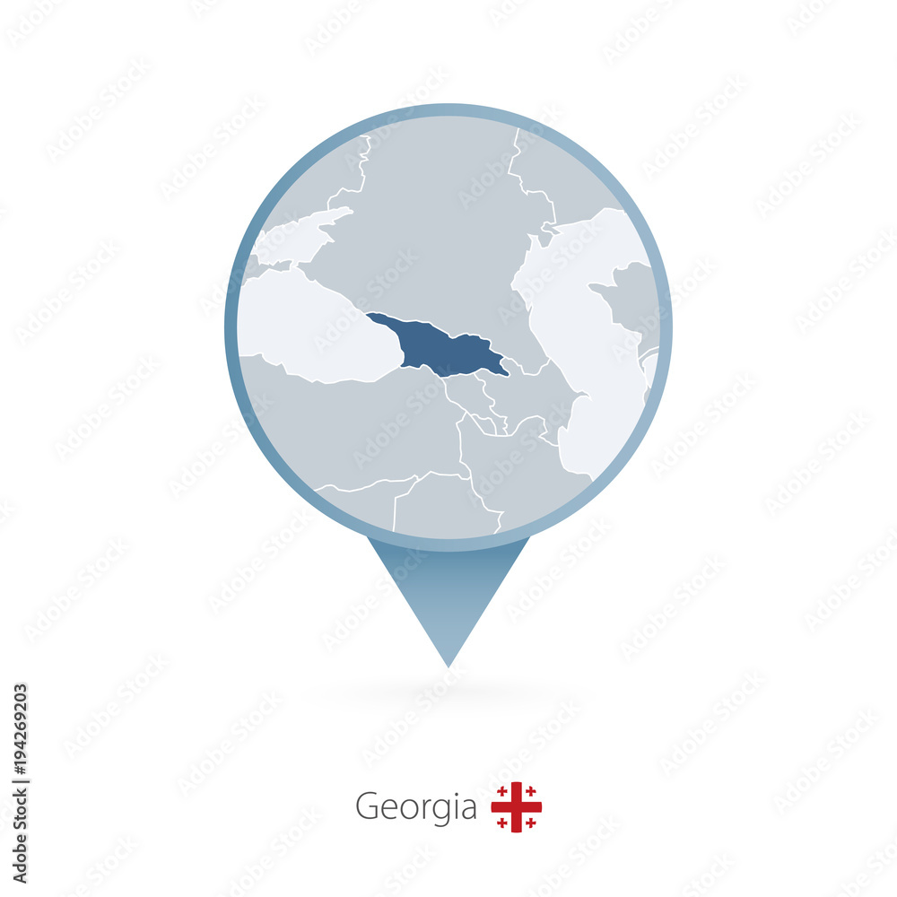 Map pin with detailed map of Georgia and neighboring countries. Stock ...