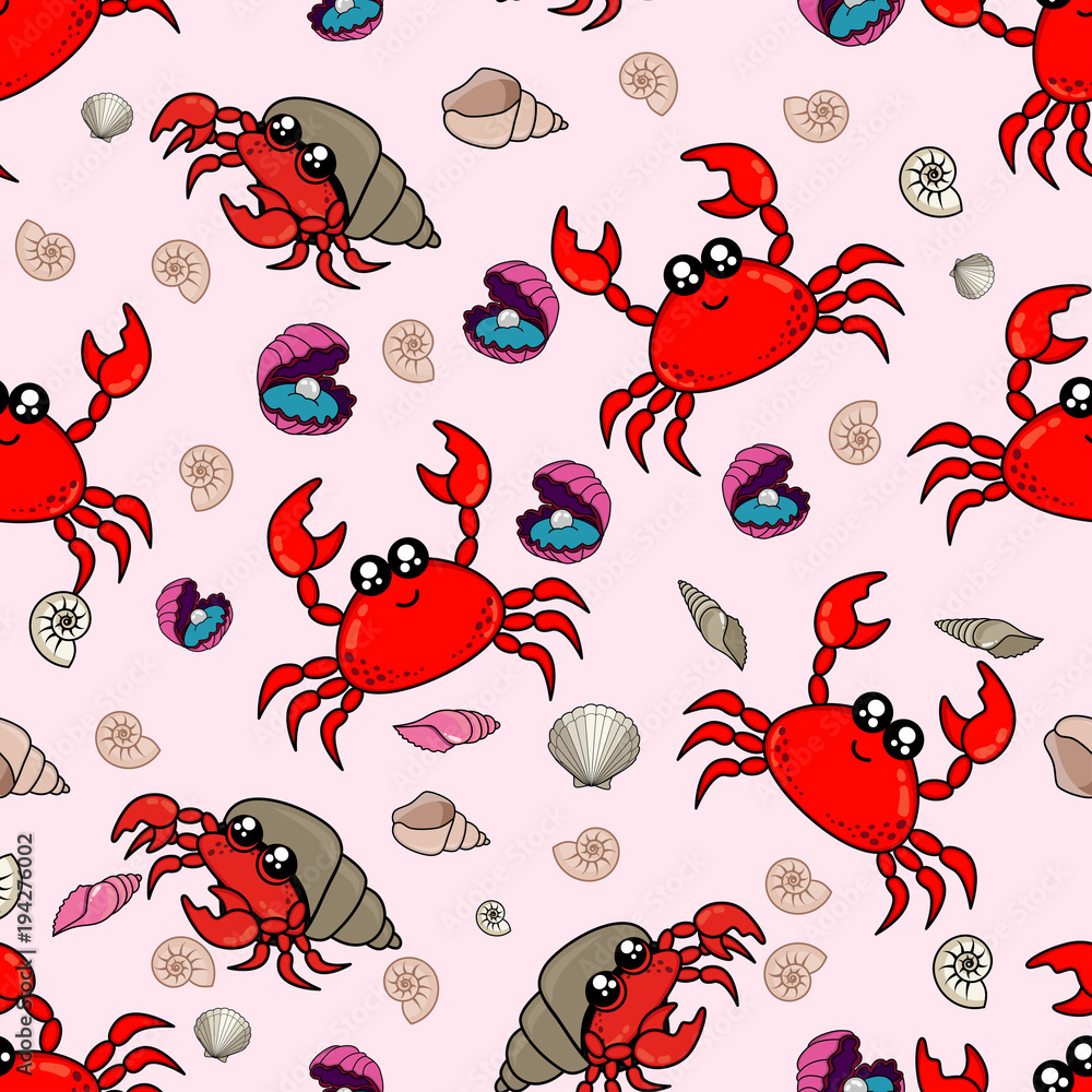 Cute kids crab pattern for girls and boys. Colorful crab on the ...