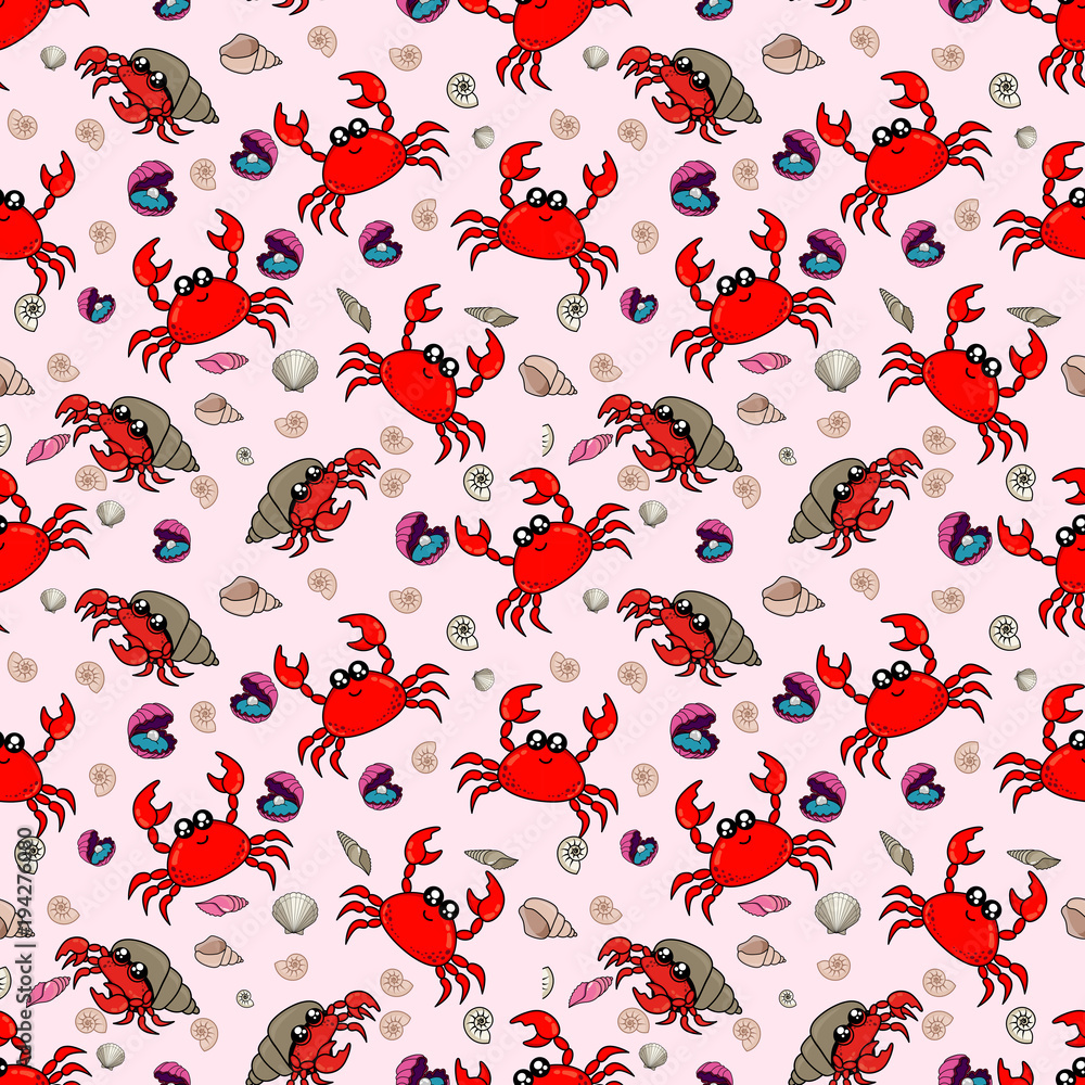 Cute kids crab pattern for girls and boys. Colorful crab on the ...