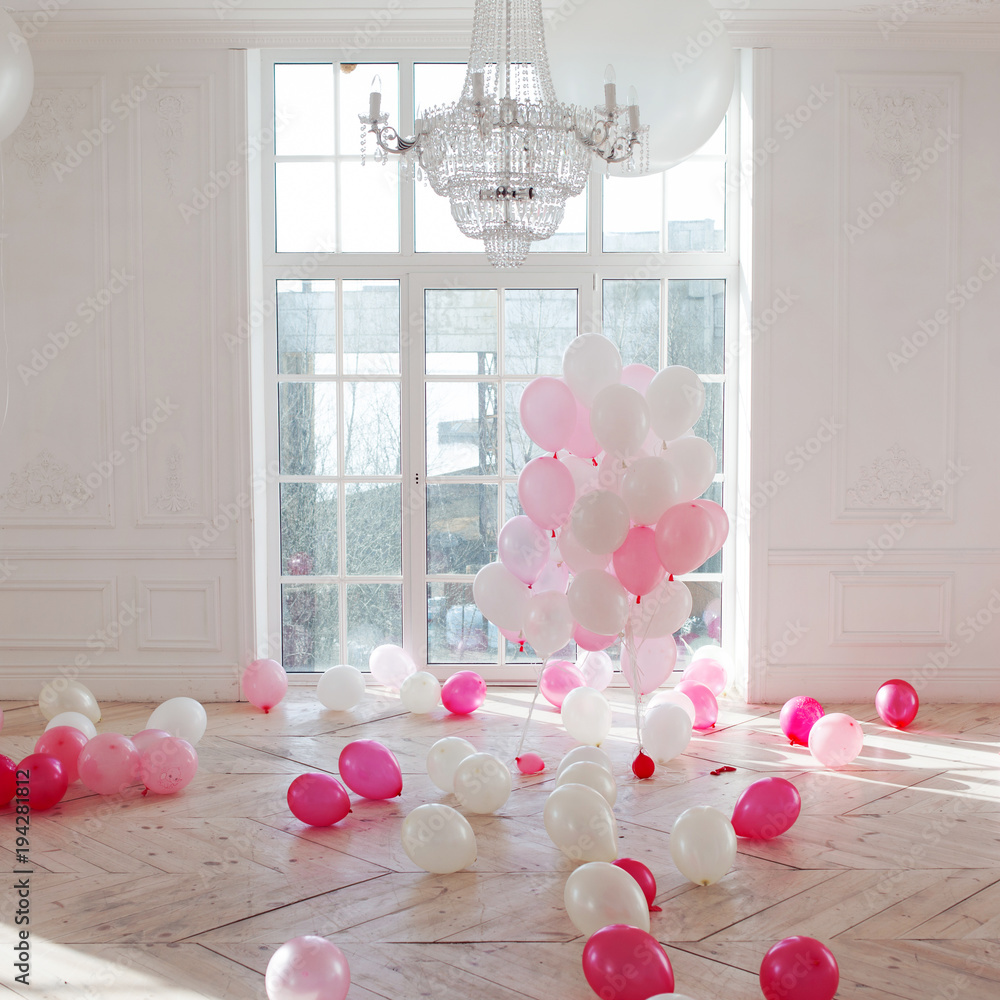 Luxurious living room with large window to the floor. Palace is filled ...