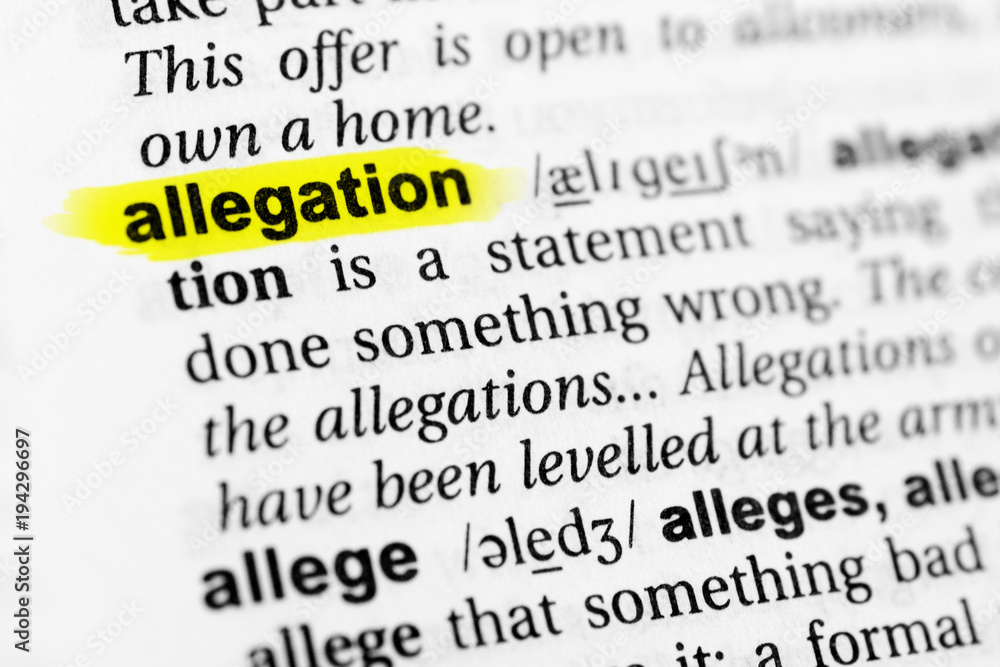 Highlighted English word "allegation" and its definition in the ...