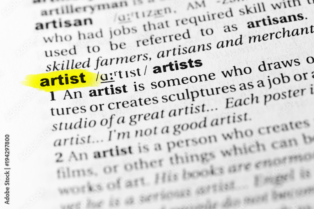 Highlighted English word "artist" and its definition in the dictionary ...
