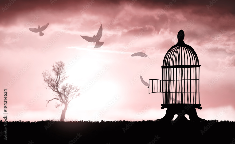 Freedom concept. Escaping from the cage Stock Illustration | Adobe Stock