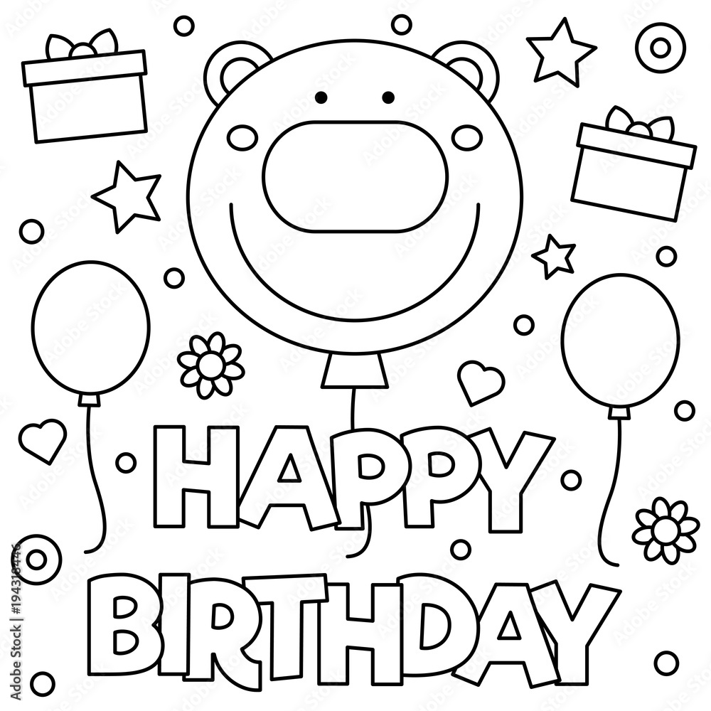 Vetor de Happy Birthday. Coloring page. Vector illustration. do Stock ...