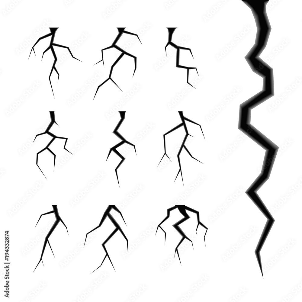Simple cracks vector set isolated on white design elements of the ...