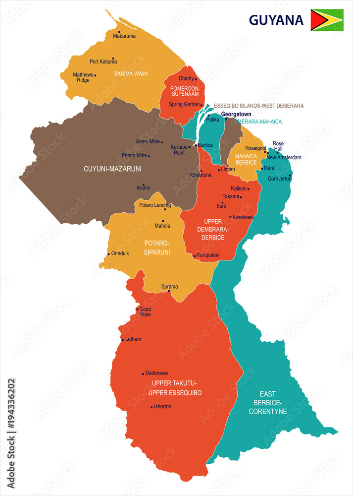 Poster Guyana - map and flag Detailed Vector Illustration – Wall Art ...