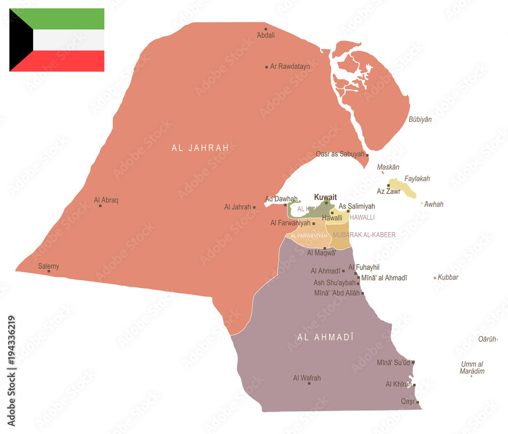 Kuwait - vintage map and flag - Detailed Vector Illustration Stock ...