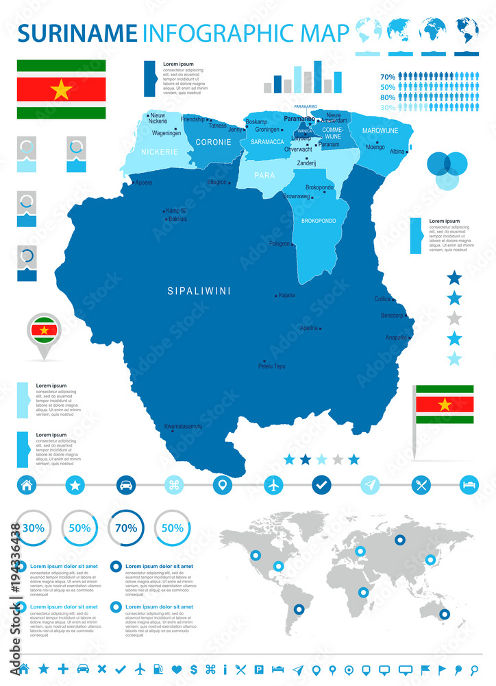 Suriname - infographic map and flag - Detailed Vector Illustration ...