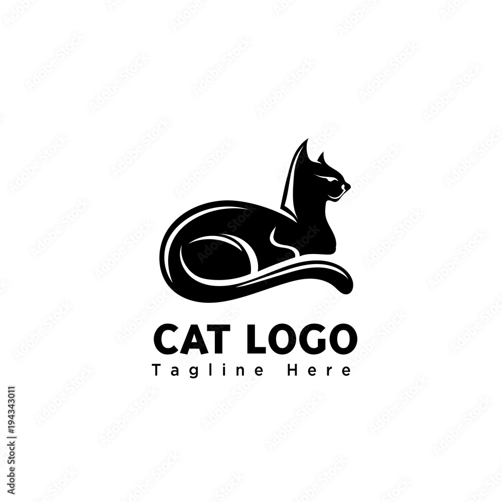 silhouette Sitting standby cat logo Stock Vector | Adobe Stock
