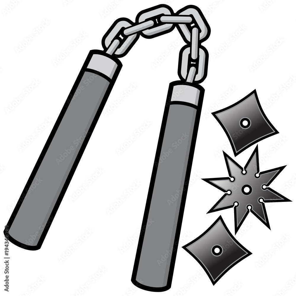 Nunchaku and Throwing Stars Illustration - A vector cartoon ...