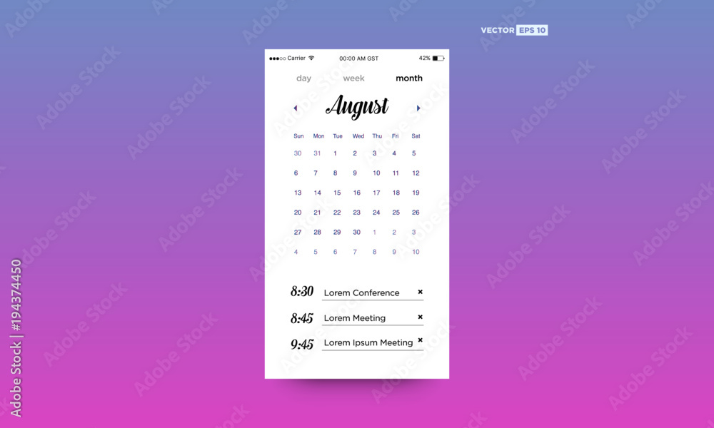Calendar App With To Do List and Tasks UI UX Design For Mobile Phone Stock Vector | Adobe Stock