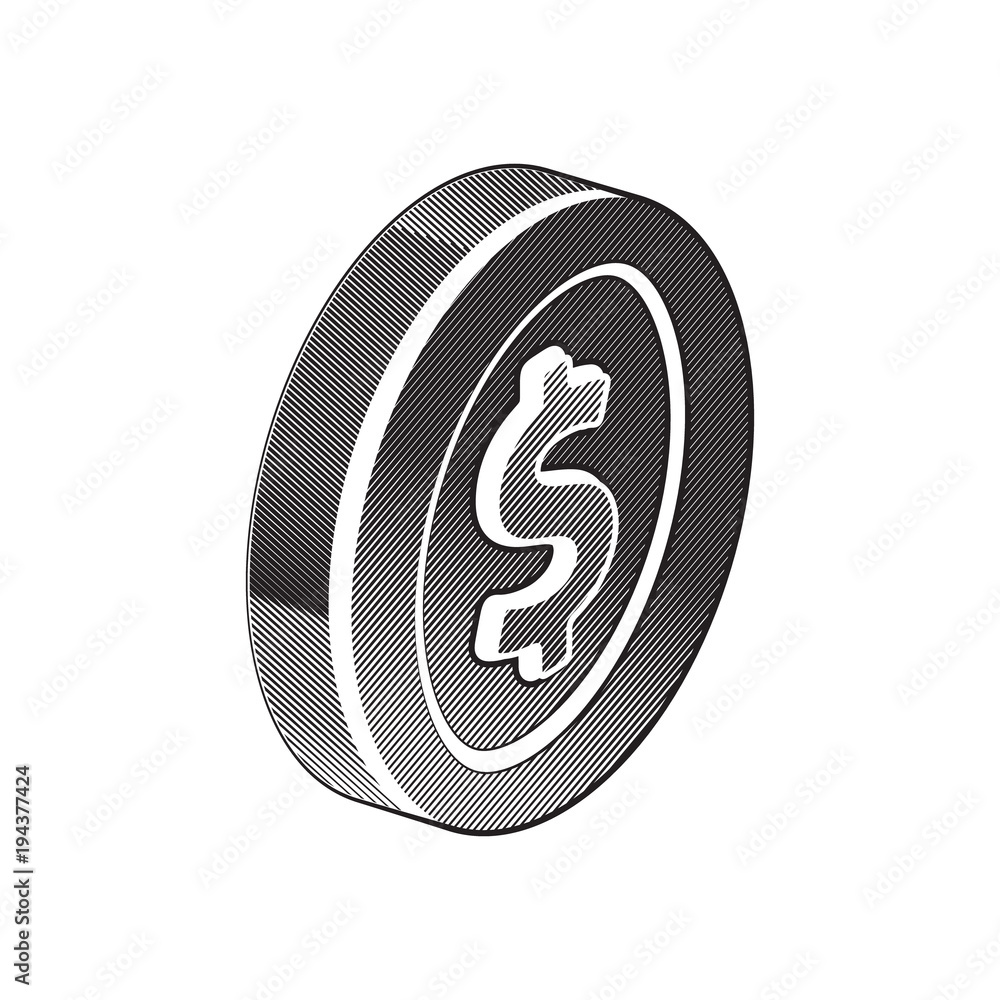 Isometric coin made in the style of engraving. Vintage currency ...