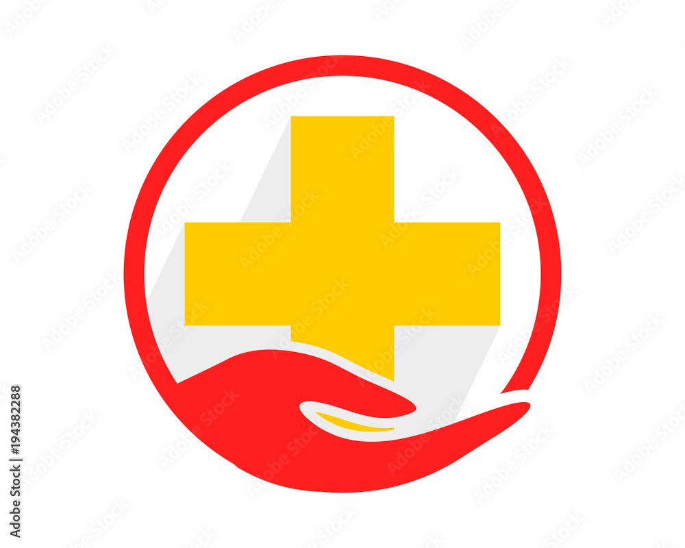 circle hand yellow cross medical medicare pharmacy pharmacist clinic ...