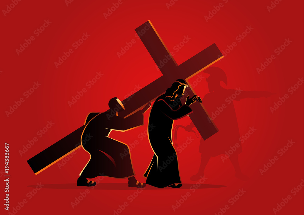 Simon of Cyrene Helps Jesus Carry His Cross Stock Vector | Adobe Stock