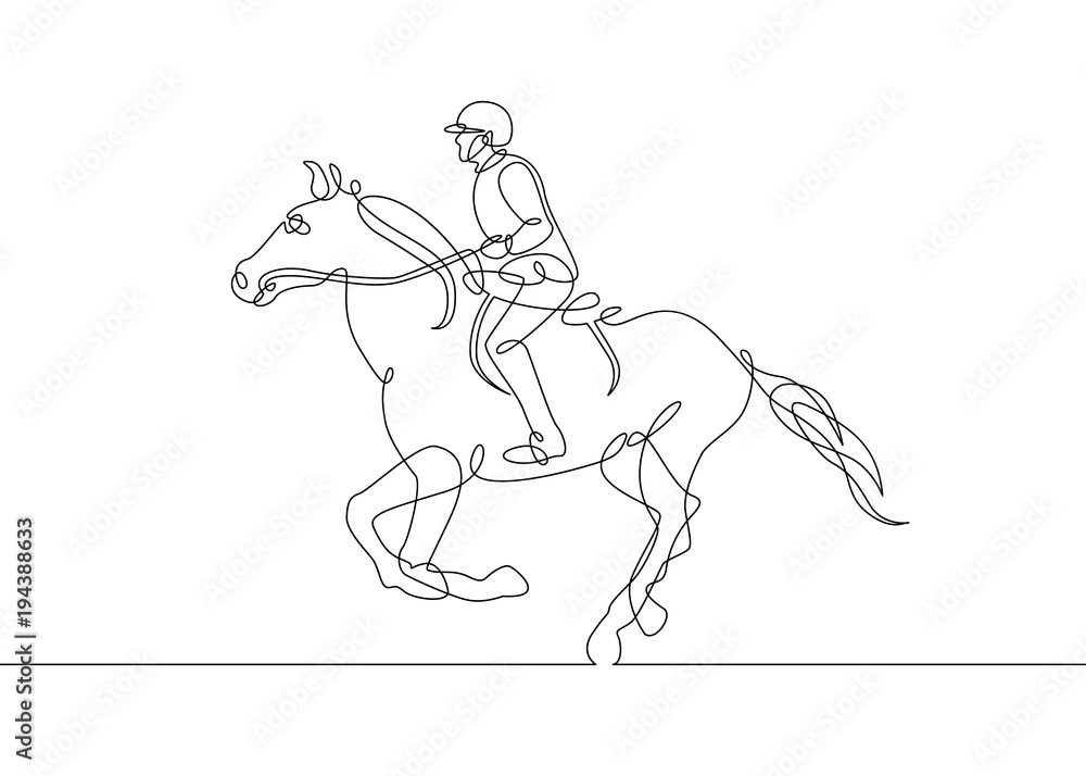 continuous line drawing rider on horseback Stock Vector | Adobe Stock