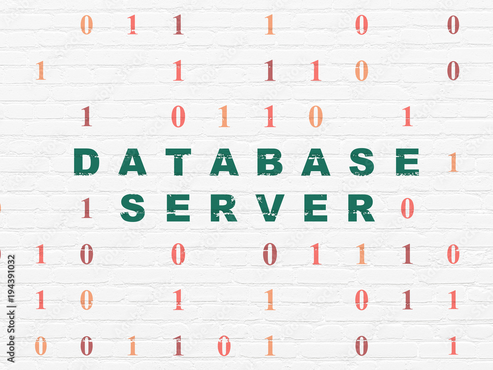 Programming concept: Painted green text Database Server on White Brick ...