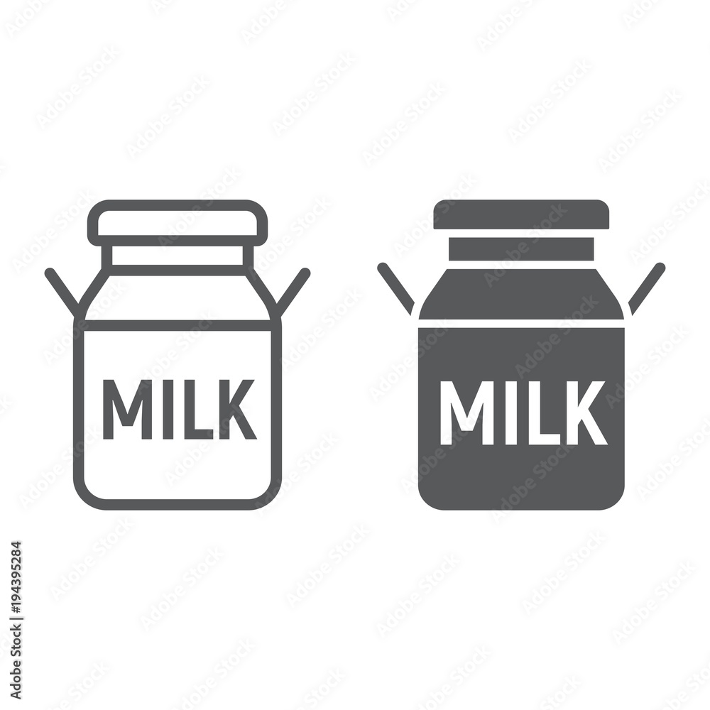 Milk can line and glyph icon, farming and agriculture, milk container ...