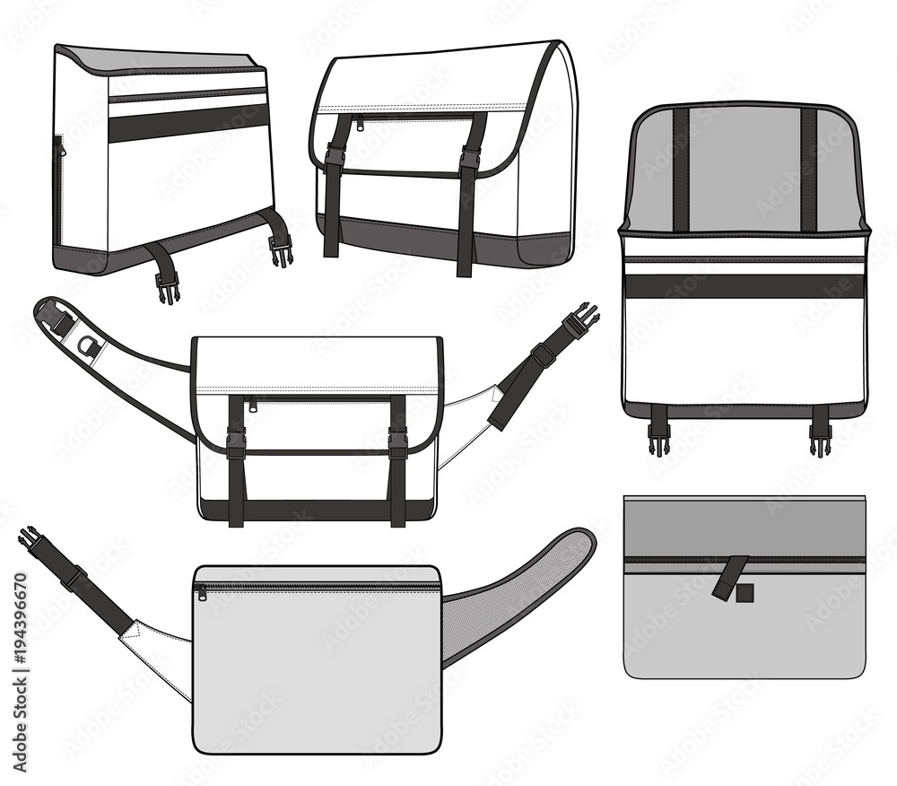 Messenger BAG fashion flat technical drawing template Stock Vector ...
