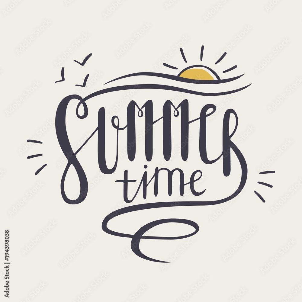 Summer Time Inscription Or Lettering Written With Creative Cursive Font 