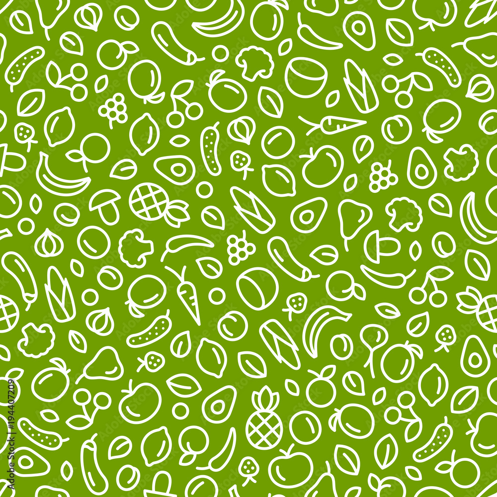 Seamless background with fruits and vegetables. Vector fresh organic ...