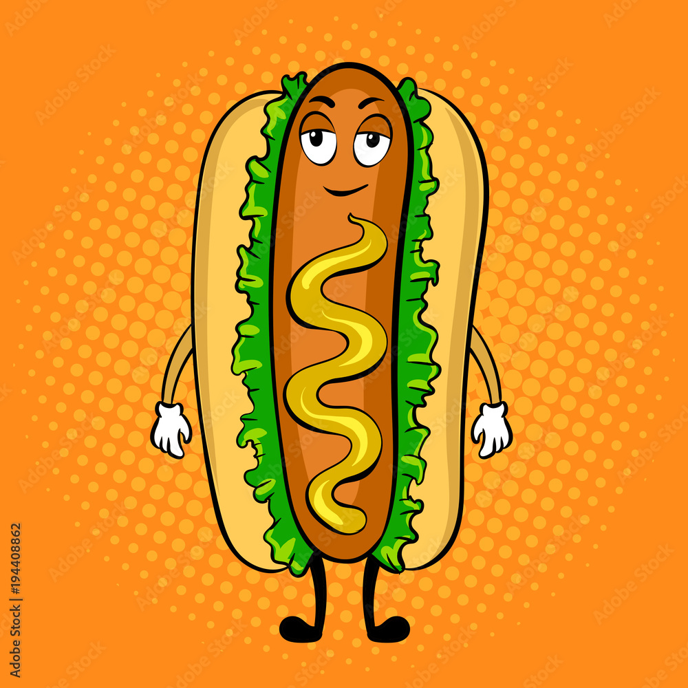 Hot dog cartoon pop art vector illustration Stock Vector | Adobe Stock