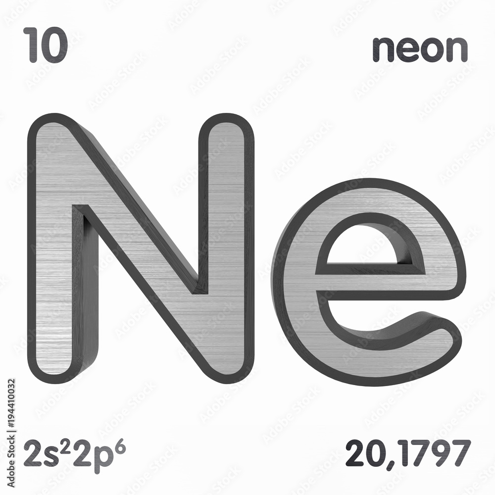 Neon (Ne). Chemical element sign of periodic table of elements. 3D ...