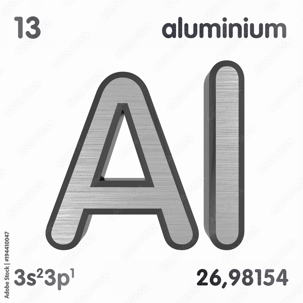 Aluminium (Al). Chemical element sign of periodic table of elements. 3D ...