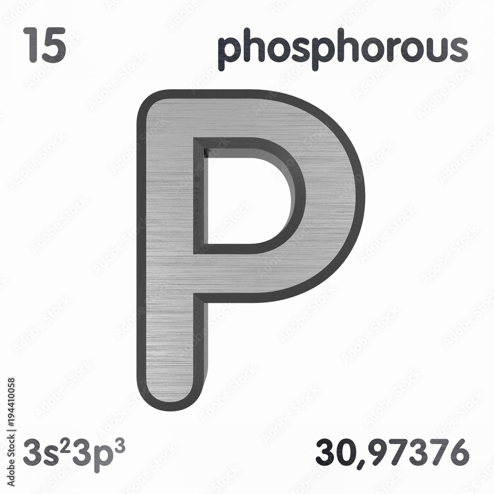 Phosphorus (P). Chemical element sign of periodic table of elements. 3D ...