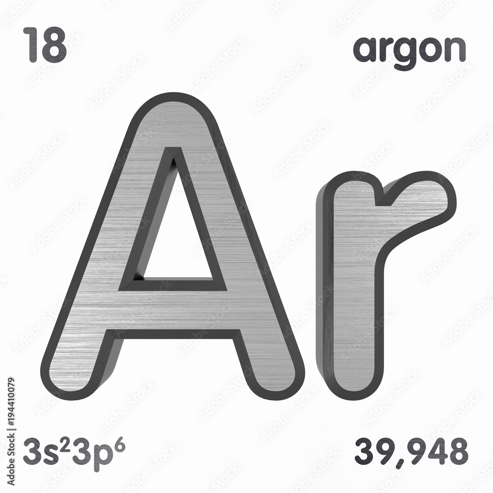 Argon (Ar). Chemical element sign of periodic table of elements. 3D ...