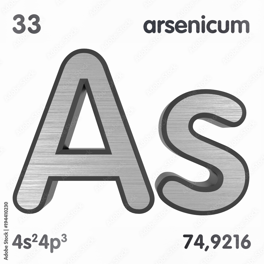 Arsenic (As) or Arsenicum. Chemical element sign of periodic table of ...