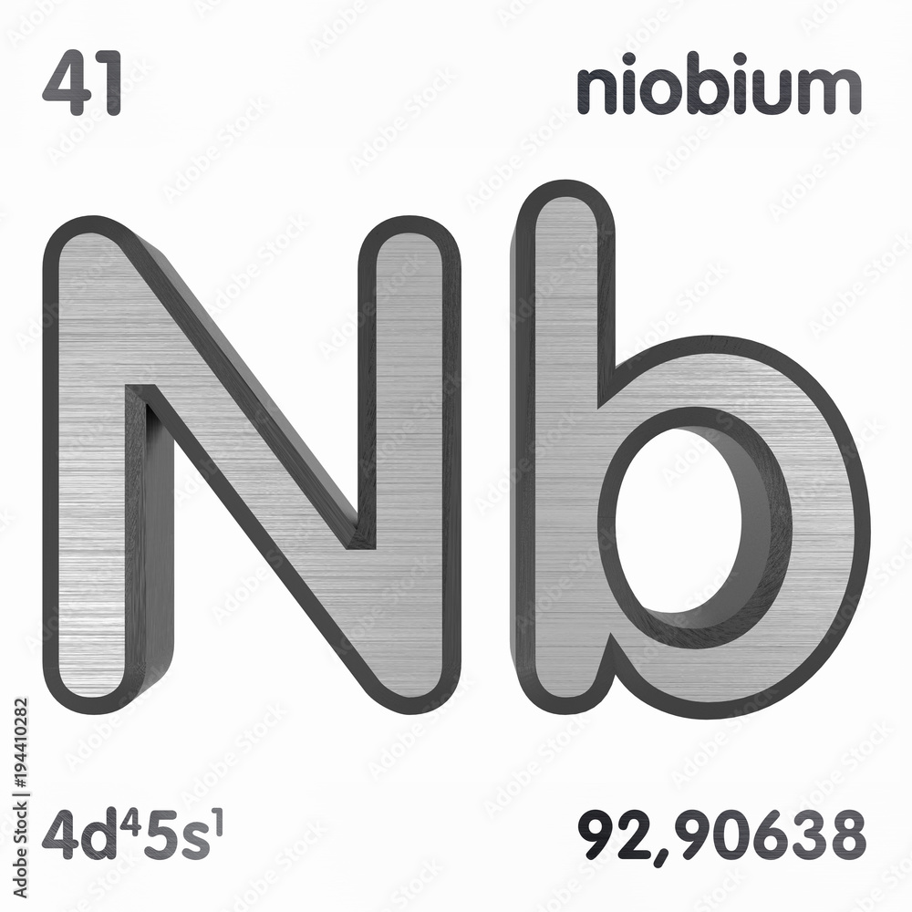 Niobium (Nb). Chemical element sign of periodic table of elements. 3D ...